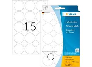 4008705022705 - HERMA Klebepunkte 2270 Ø 32 mm selbstklebend permanenthaftend per Hand beschreibbar 480 Stück auf 32 Blatt FSC®-Papier weiß 4008705022705 - HERMA Klebepunkte 2270 Ø 32 mm selbstklebend permanenthaftend per Hand beschreibbar 480 Stück auf 32 Blatt FSC®-Papier weiß