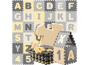 4251777201404 - 86-teilige Puzzlematte Baby Kinder 33m² Spielmatte Bodenschutzmatte Krabbelmatte Buchstaben Zahlen abc Lernteppich xxl Schaumstoff Grau - Spielwerk