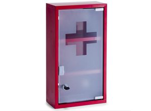 4003368184685 - Medizinschrank rot Tür mit Magnet-Druckverschluss und abschließbarem Schloss 2 Ablageböden Material Metall 25 x 12 x 45 cm