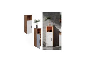 4066731273485 - Midischrank Badschrank Badezimmermöbel Irma Eiche Weiß Hochglanz modern 30x95 cm Badezimmer Schrank Badkommode Badmöbel Fach Tür