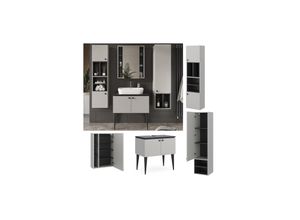 4066731273652 - Badmöbel-Set Gerta in Grau-Schwarz Badezimmer-Set moderne Badserie Spiegelschrank Waschbeckenunterschrank Hängeschrank