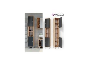 4251421941335 - VICCO Badschrank FYNN 190 x 30 cm Eiche Anthrazit Badezimmerschrank Hochschrank