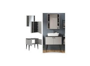 4066731273621 - Badmöbel-Set Gerta in Grau-Schwarz Badezimmer-Set moderne Badserie Spiegelschrank Waschbeckenunterschrank