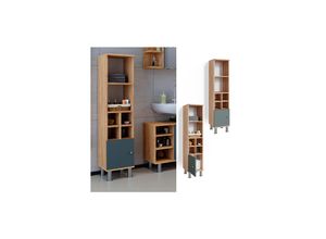 4066731041572 - Midischrank Hochschrank Badschrank Fynn Eiche Grün kleine Tür Badmöbel
