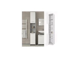 4251421900356 - VICCO Badschrank KIKO 190 x 30 cm Weiß Grau Beton - Hochschrank Regal Badregal