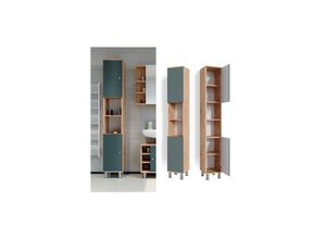 4066731041541 - Hochschrank Badschrank Badezimmerschrank Fynn Eiche Grün Badmöbel 190 x 30