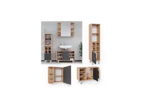 4251421953352 - Badmöbel Set 3tlg Fynn Spiegelschrank Waschbeckenunterschrank Hochschrank