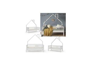 4251421952836 - Hausbett Kinderbett Spielbett Noemi 70x140cm weiß Rausfallschutz