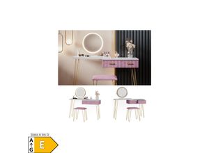 4066731220724 - Schminktisch Frisiertisch Schminkkommode Zoey Weiß Rosa LED-Spiegel Design-Hocker 120x76 cm modern Schlafzimmer Kommode Schublade Ablage Aufbewahrung Touch-Switch Kosmetiktisch Make-Up-Tisch