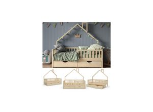 4251421953154 - Vitalispa - Kinderbett Noemi 160x80cm Natur mit Schubladen und Rausfallschutz