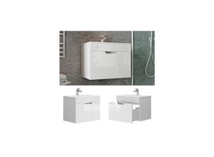 4066731232321 - Waschbecken mit Unterschrank Stefania 60 cm breit Waschtisch hängend Weiß