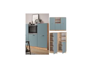 4066731345793 - Küchenzeile R-Line Solid Eiche Blau Grau 180 cm modern Küchenschränke Küchenmöbel