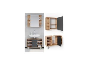 4251421953338 - Badmöbel Set Badezimmer Möbel Fynn Spiegelschrank Waschbeckenunterschrank