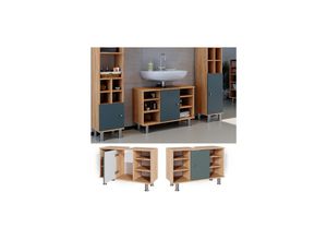 4066731041589 - Waschtischunterschrank Badschrank Waschbecken Fynn Eiche Grün Badmöbel 80cm