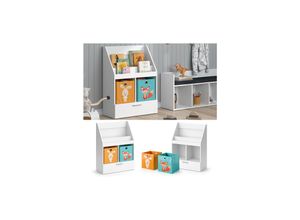 4066731195664 - Kinderregal Bücherregal Wandregal Luigi Weiß 72x96 cm modern Kinderzimmer Regal Spielzeugregal Dekoregal Standregal Aufbewahrungsregal Würfelregal Schublade Ablage Fach freistehend Faltbox