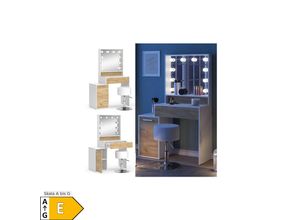 4066731347308 - Schminktisch Altea Goldkraft Eiche Weiß 95 cm mit led Beleuchtung und Hocker Vicco