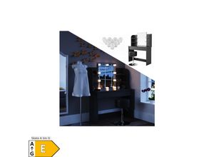 4251421925427 - Schminktisch Charlotte Frisiertisch Kommode Frisierkommode Spiegel Schwarz inklusive Hocker und LED-Lichterkette