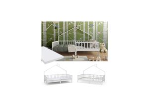 4066731353156 - Livinity Hausbett Kinderbett Justus Weiß 90 x 200 cm mit Matratze modern