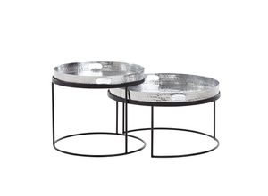 4251745781969 - Couchtisch 2er Set Silber Schwarz Hammerschlag-Strukturen Griffmulde Handgefertigt