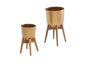 4255632517266 - Alu-und-Holz Pflanzenkübel Set in Gold Braun modern & elegant für stilvolle Inneneinrichtung