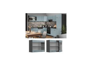 4066731343744 - Glashängeschrank Küchenschrank R-Line Solid Anthrazit Blau Grau 80 cm modern