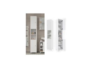 4251421901841 - VICCO Badschrank FYNN 190 x 30 cm Weiß - Badezimmerschrank Hochschrank Badregal