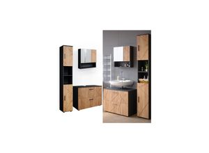 4066731050888 - Badmöbelset Unterschrank Spiegelschrank Hochschrank Irma Anthrazit Eiche Badmöbel