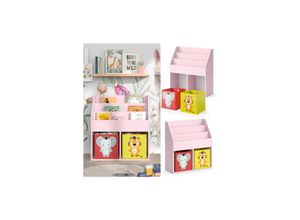 4066731335787 - Kinderbücherregal Luigi 72 x 79 cm Rosa Kinderzimmerregal mit Faltboxen