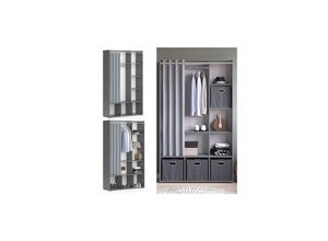 4066731276721 - Kleiderschrank Schlafzimmerschrank Garderobe Luigi Grau 106 x 178 cm modern Schrankregal Organizer Vorhang Kleiderstange Fächer Aufbewahrung Ablage