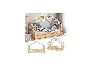 4066731036417 - Kinderbett Hausbett Kinderhaus Design NAT Lattenrost 90x200 Schublade