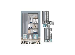 4066731276769 - Kinderkleiderschrank Kinderzimmerschrank Kindergarderobe Luigi Grau Faltbox 106 x 178 cm modern Schrankregal Jugendzimmerschrank Organizer Vorhang Kleiderstange Fächer Aufbewahrung Spielzeugablage