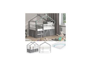 4066731062454 - VitaliSpa Kinderbett Bettenhaus Einzelbett Adis Weiß Grau modern 168x158 cm Kinderzimmer Rausfallschutz Massivholz Lattenrost Bettleiter Hausbett Hochbett Matratze