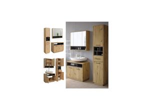 4066731248841 - Badmöbel-Set Badezimmer-Möbel Bad-Schrank Beatrice Eiche Anthrazit modern Badezimmerschrank Waschtischunterschrank Spiegelschrank Hochschrank Schranktür Schrankfach