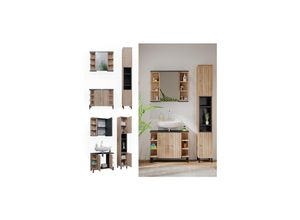 4066731276868 - Badmöbel-Set Aquis Sonoma Anthrazit Badezimmer moderne Badserie Waschtischunterschrank Spiegelschrank Hochschrank