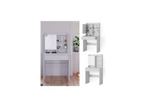 4066731127122 - Schminktisch Frisiertisch Frisierkommode Laura Weiß 70x136 cm Spiegelschrank modern Schlafzimmer Kommode Schminkspiegel Schrank Schublade Kosmetiktisch Make-Up-Tisch