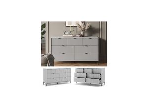 4066731274680 - Sideboard Eliza 140 x 42 cm Grau Wohnzimmerschrank mit 7 Schubladen