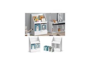 4066731226979 - Kinderregal Bücherregal Wandregal Luigi Weiß 72x96 cm modern Kinderzimmer Regal Spielzeugregal Dekoregal Standregal Aufbewahrungsregal Würfelregal Schublade Ablage Fach freistehend Faltbox