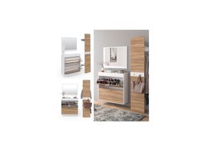 4251421925939 - Flurgarderobe San Remo Garderoben Set Spiegel Schuhschrank Wandpaneel Flur Weiß Sonoma