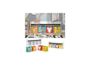 4066731227006 - Sitzbank Kinderzimmerbank Kinderregal Luigi Weiß 142x53 cm modern Faltbox Kinderzimmer Regal Aufbewahrungsregal Bücherregal Lesebank Spielzeugaufbewahrung Organizer Regal-Bank-Kombi 4 Fächer