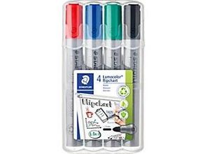 4007817356142 - STAEDTLER Lumocolor 356 Flipchart Marker Mittel Rundspitze 2 mm Farbig sortiert Nachfüllbar 4 Stück