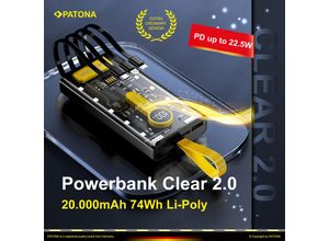 4055655239257 - Powerbank Clear 20 20Ah 4 integrierte Ladekabel - Patona