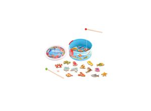 6970090042652 - Tooky Toy Angelspiel TL095 Holz 22-teilig Angelstäbe magnetische Fische Box blau