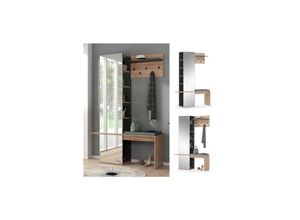 4066731230044 - Flurgarderobe Dielengarderobe Garderobe Adeline Eiche Anthrazit Modern Sitzbank 120x190 cm Schlafzimmer Garderobenspiegel Kleiderhaken Garderobenablage Fach Regal