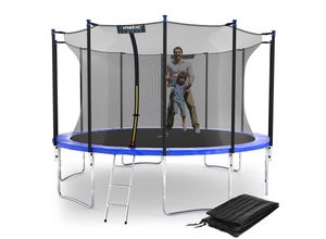 4260378786319 - KINETIC SPORTS Trampolin Outdoor Salto Plus Ø 183 244 305 366 400 430 490 cm - TÜV Rheinland geprüft Komplett-Set für Kinder USA Sprungtuch Netz Randpolster Leiter - bis zu 160kg Blau-2 Ø 400 cm Ø 400 cm Blau-2