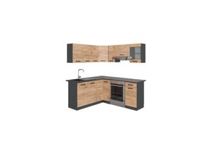 4066731227082 - Eckküche Küchenblock Einbauküche Rick Anthrazit Eiche 190 cm modern Küchen Schränke Spülenunterschrank Eck-Unterschrank Eck-Hängeschrank Arbeitsplatte Küchenmöbel Küchenzeile L-Küche