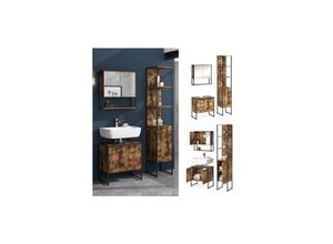 4251421948563 - Loft Badmöbel Set Fyrk Vintage Spiegelschrank Hochschrank Waschtischunterschrank