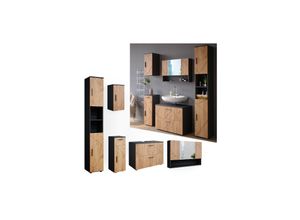 4066731227761 - Badmöbelset Irma Anthrazit Eiche modern 80 cm 30 cm Badezimmerschrank Badschrank Badezimmermöbel Waschtischunterschrank Spiegelschrank Hochschrank Midischrank Hängeschrank Tür Schublade