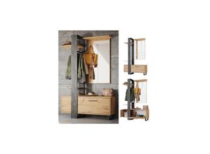 4066731163434 - Flurgarderobe Dielengarderobe Garderobe Porto Schwarz Artisan Mediterran 120x190 cm Schlafzimmer Spiegel Kleiderstange Tür Fach Ablage rollbar