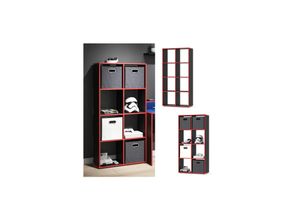 4066731037155 - Raumteiler Standregal Bücherregal 8 Fächer Scutum Schwarz Rot Hochregal