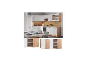 4066731161072 - Eckhängeschrank Küchenschrank Küchenmöbel Fame-Line Eiche Weiß modern 57 cm Küche Einbauküche Eckküche Hängeschrank Drehtür Einlegeboden Küchenzeile Hochglanz